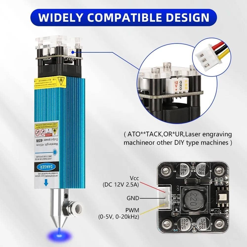 40 W lazerio modulis 450 nm TTL / PWM lazerio galvutė, FAC technologija ...