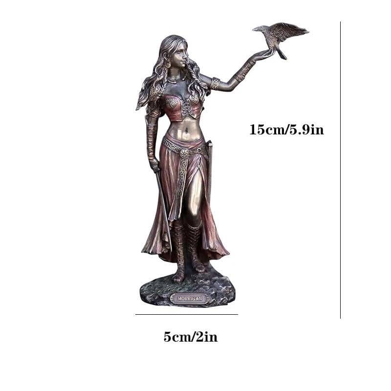 Dervos statulos Morrigan Keltų mūšio deivė su varna ir kardu bronzos ...